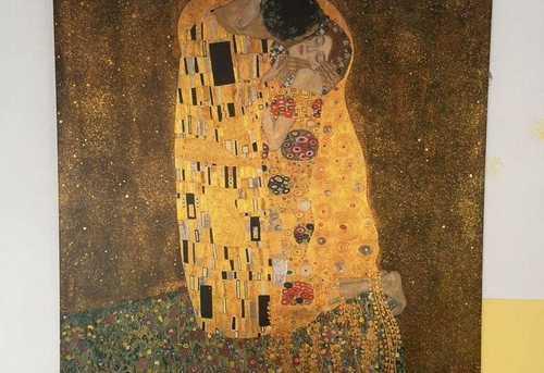 Интерьерная картина 90х90 Густав Климт Поцелуй