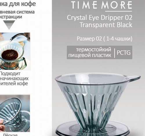 Воронка для кофе Timemore Crystal Eye 02, пластик черная