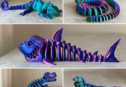 Динозавр, хамелеон, игуана, змея, акула 3D печать