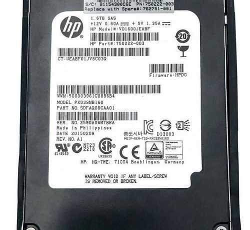 Жесткий диск HP VO1600jeabf 1,6Tb SAS 2,5" SSD