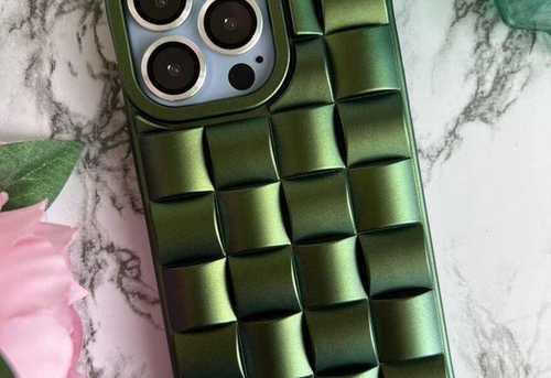 Красивый чехол на iPhone 13 Pro плетенка Зеленый
