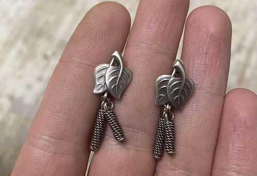 Серьги листики березы мельхиор