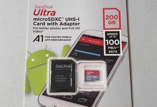 Карта памяти MicroSD 200Gb SanDisk Ultra новая
