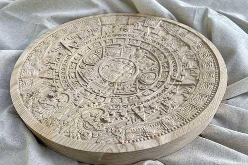 Деревянная тарелка календарь майя