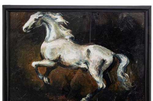 Картина "Серый конь", оргалит, масло, СССР, 1989 г