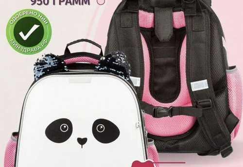Рюкзак школьный для девочки черный панда