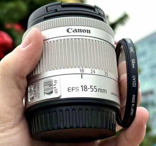 Объектив canon ef s 18 55 IS STM белый   UV фильтр