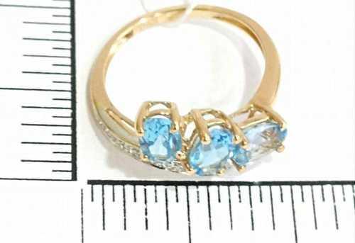 Золотое кольцо с бриллиантом и топазом 16 размера