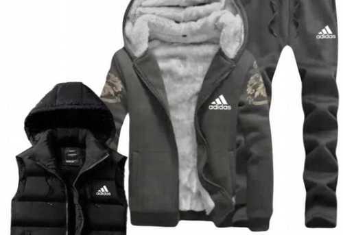 Спортивный костюм тройка зимний Adidas мех флис