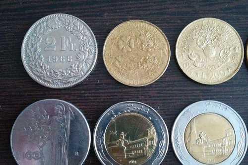 Монеты: Швейцария,Италия,франция