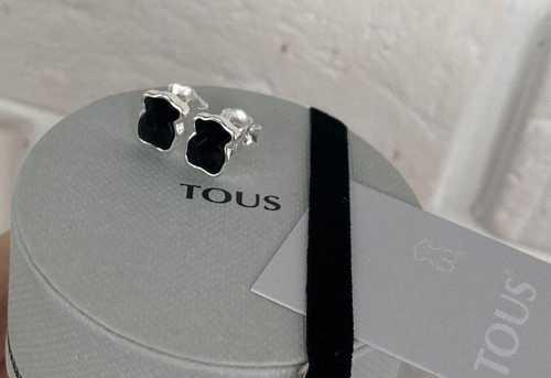 Серьги Tous Тоус чёрный оникс серебро 0,9 см