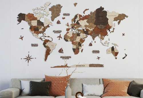 Карта мира из дерева на стену