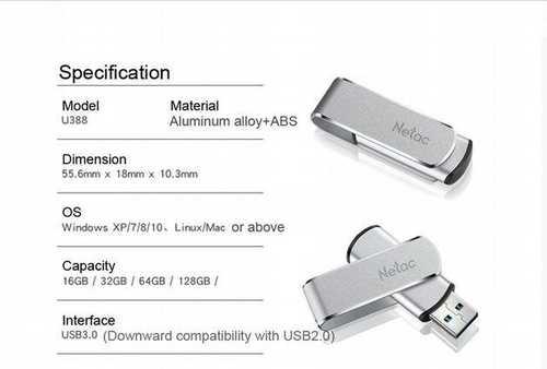 Флешка USB 64Gb (USB 3.0/microUSB2.0) Netac U381