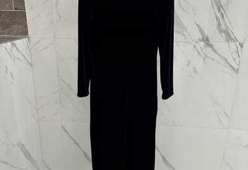 Вечернее платье в пол черное велюр 46 48 размер