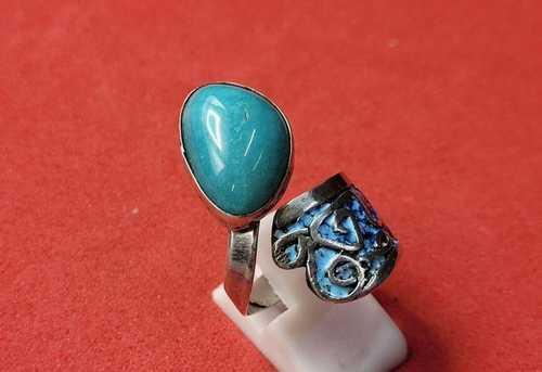 Кольцо серебрение Голубой камень Кварц Эмаль