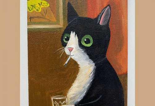 Картина маслом миниатюра кот