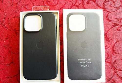 Кожаный чёрный чехол iPhone 13 Pro новый оригинал