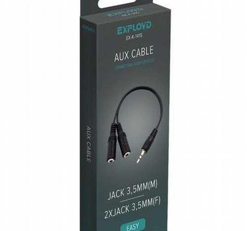 Кабель/Exployd/AUX/Jack 3,5mm(m) - 2xJack 3,5mm(f) /0.20M/круглый/чёрный/Easy/EX-K-1415