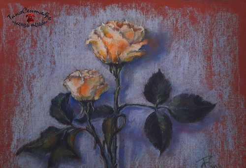 Картина пастелью цветы розы 34 x 25 см