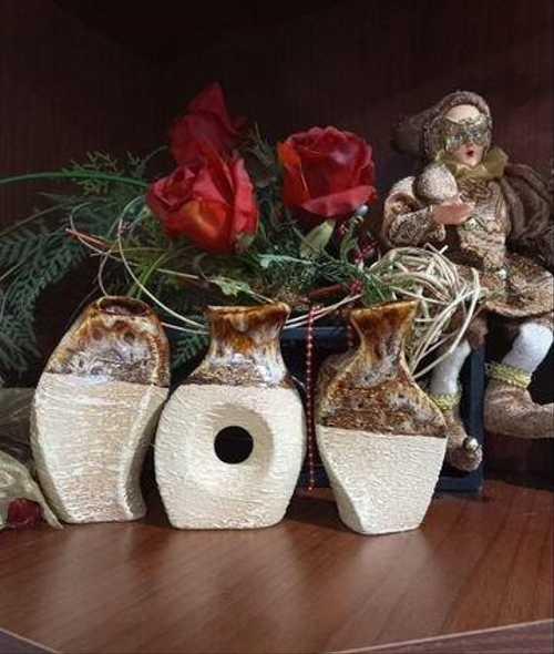 Комплект из трех керамических ваз, 13см
