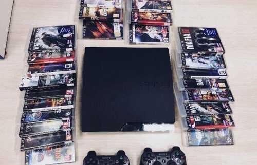 PS3 Playstation 3 sony PS3 Slim + 40 игр MK FIFA