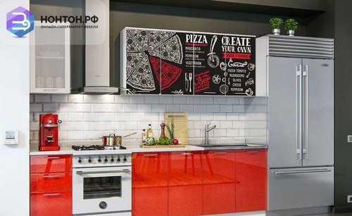 Кухня Пицца 2.0 м белый глянец / красный металлик