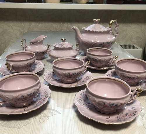 Чайный сервиз, розовый фарфор, H&C original, Чехия