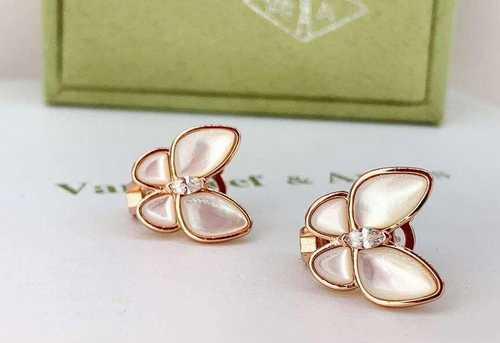 Van Cleef Arpels Золотые Серьги Перламутр Цирконы