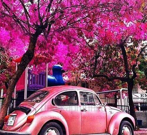 Алмазная мозаика 40x50 Розовый автомобиль под цвет