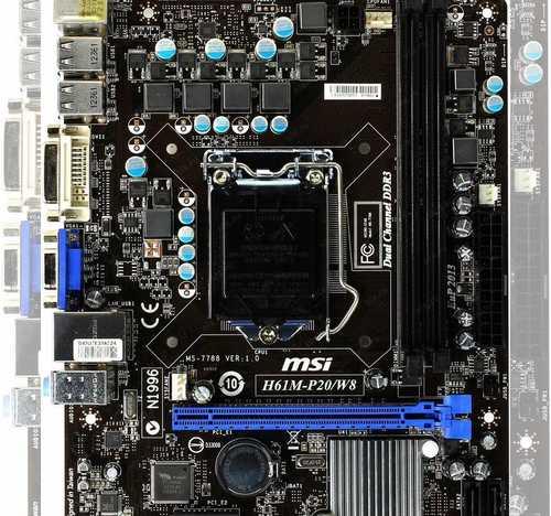 Мат. плата MSI H61M-P20/W8 LGA1155 PCI-E Dsub DVI LAN SATA microatx 2DDR3