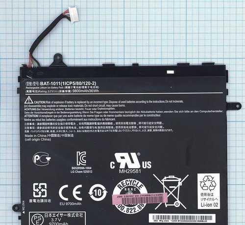 Акб BAT-1011 Acer A510 3.7V 9800mAh разбор