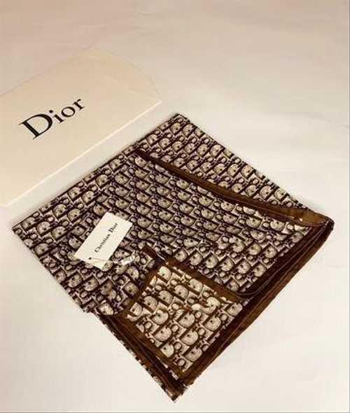 Платок шелковыы Dior коричневый 140/140