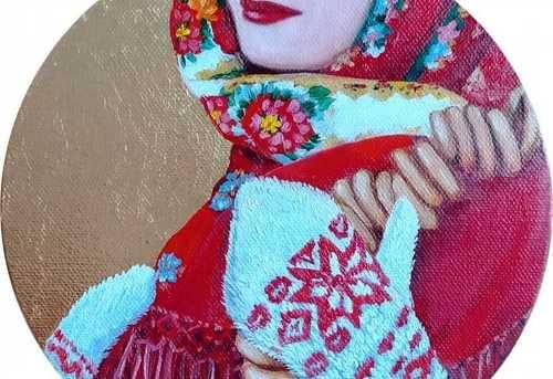 Картина сувенир девушка с баранками Русский стиль