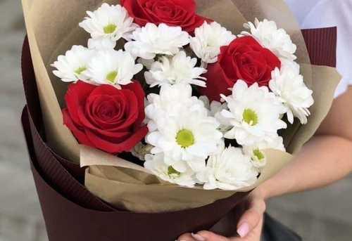 Букет роз и хризантем «скучаю» цветы и подарки на