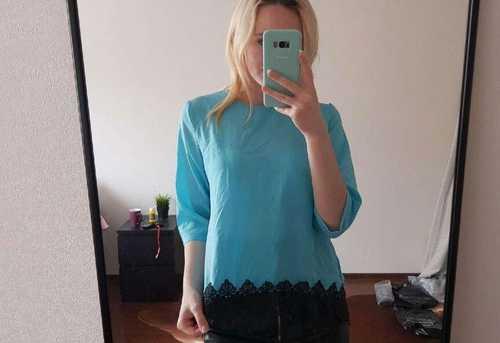Новая блуза голубая рубашка женская кружево