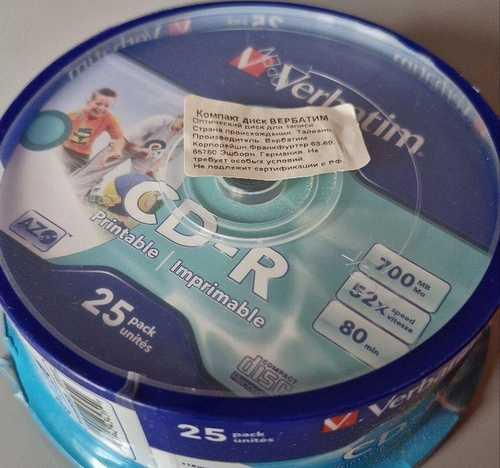 Болванки Диск CD-R 700 Verbatim 52x(25)printable