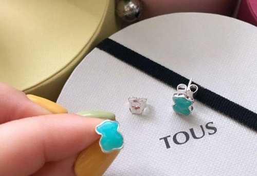 Серьги серебро New Color Tous Тоус с амазонитом