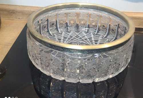 Хрустальная ваза крупная с серебрянным ободком 875