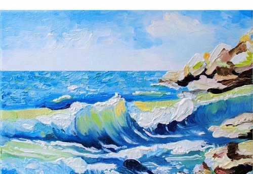 Картина Морская волна Крымский пейзаж маслом