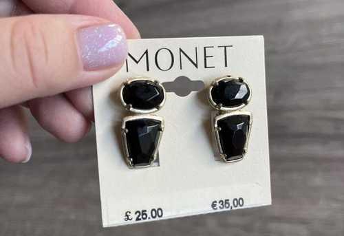 Monet, винтаж, мосивные серьги с черным камнем
