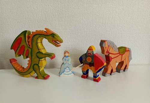 Фигурки рыцарь, конь, дракон и принцесса