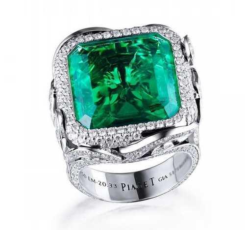 Кольцо с изумрудом 12,5 ct Vivid Bluish Green/VVS