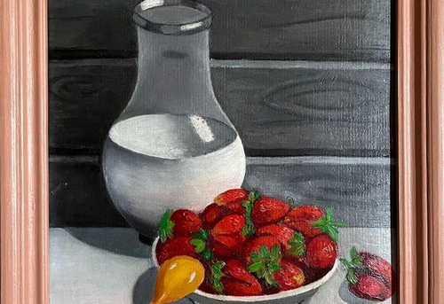 Картина маслом Натюрморт Сливки и ягоды