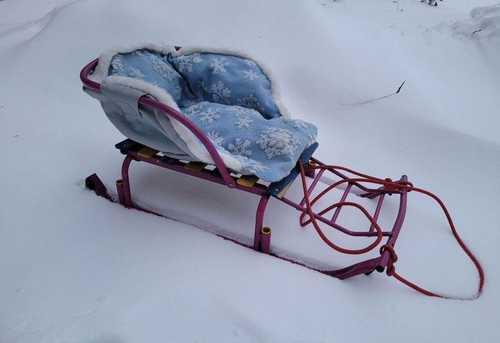 Детские зимние санки с утеплённой сидушкой