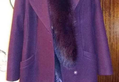 Пальто женское зимнее с мехом бордовое новое