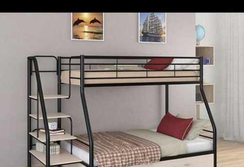 Двухъярусная металлическая кровать с матрасами бу