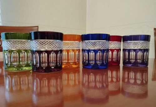 Набор из 6 стаканов - Цветной двухслойный хрусталь
