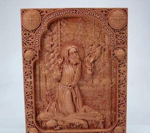 Икона "Св. Серафим Саровский" деревянная резная