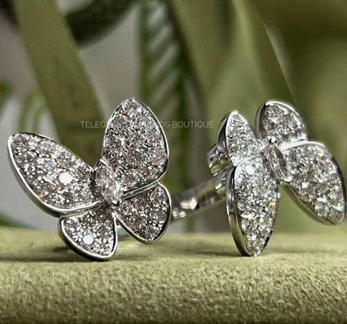 Кольцо van cleef & arpels two butterfly белое золо