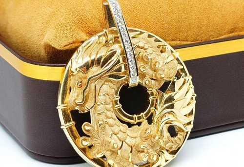 Золотой кулон дракон с бриллиантами 0.47 ct 585